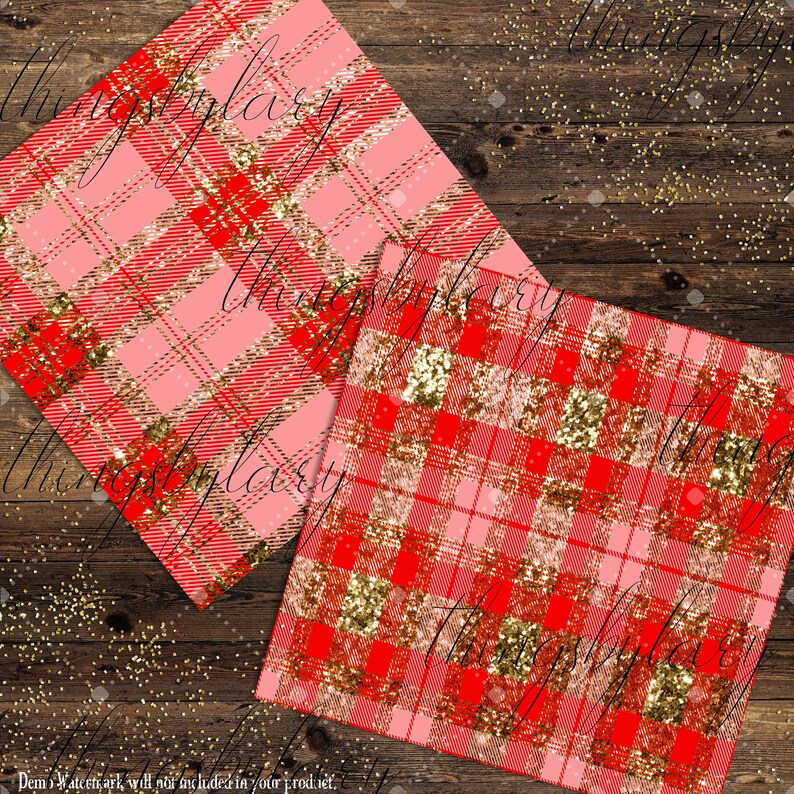 16 Luxury Gold and Red Glitter Plaid Tartan Digital Paper Pack - Etsy