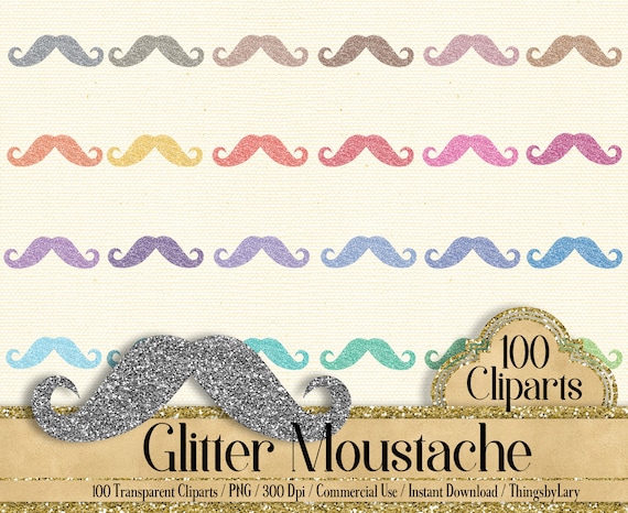 100 Glitter Moustache Clip Arts PNG Transparent Instant | Etsy