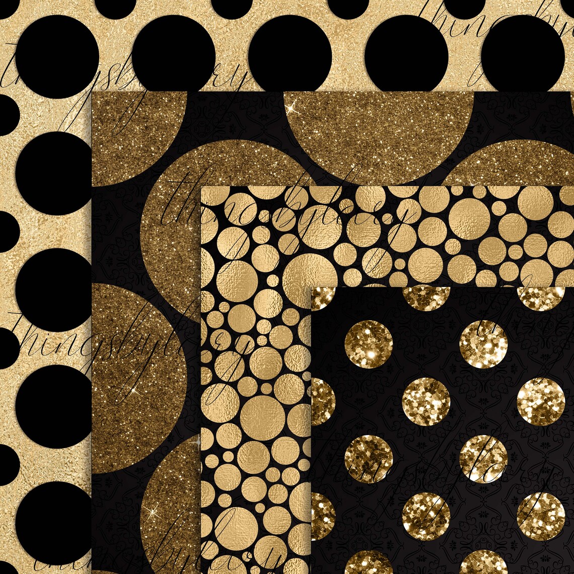 16 Luxury Black and Gold Polka Dot Digital Papers Commercial - Etsy