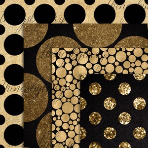 16 Luxury Black and Gold Polka Dot Digital Papers, Commercial Use ...