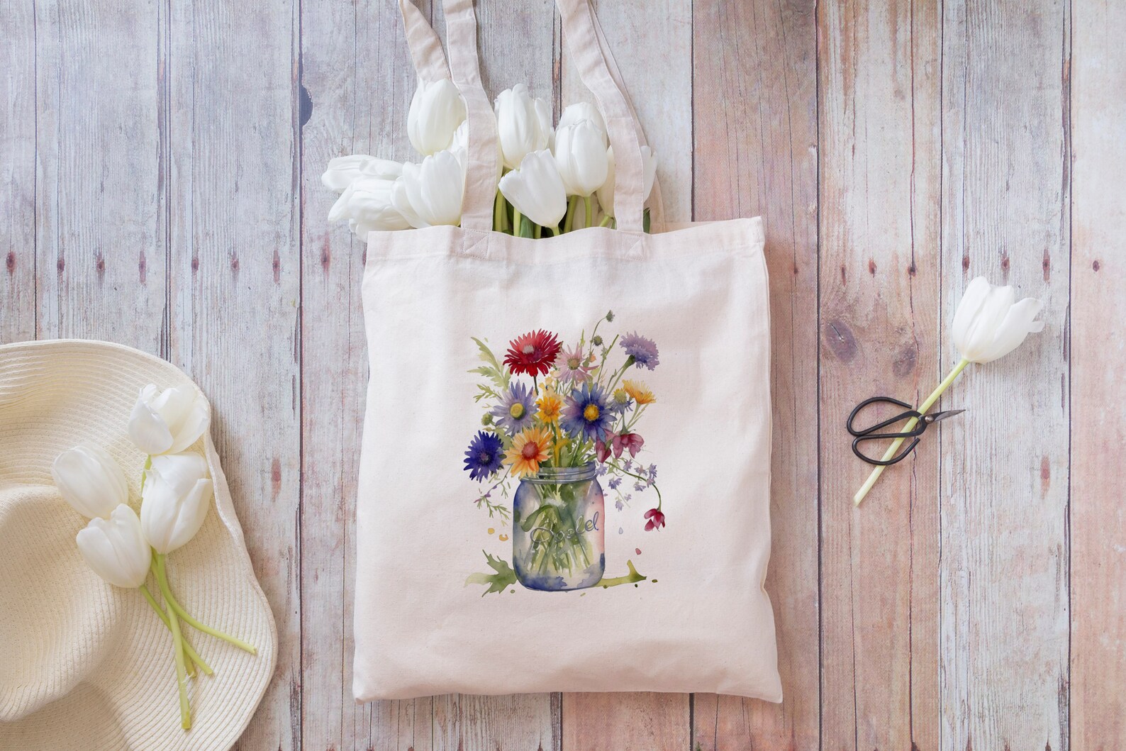 12 Watercolor Wildflower in a Mason Jar Ephemera Isolated Transparent ...