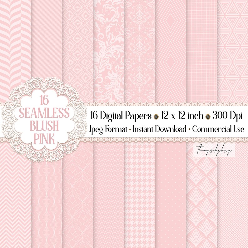 16 Seamless Luxury Blush Pink Digital Papers 300 Dpi Commercial Use ...