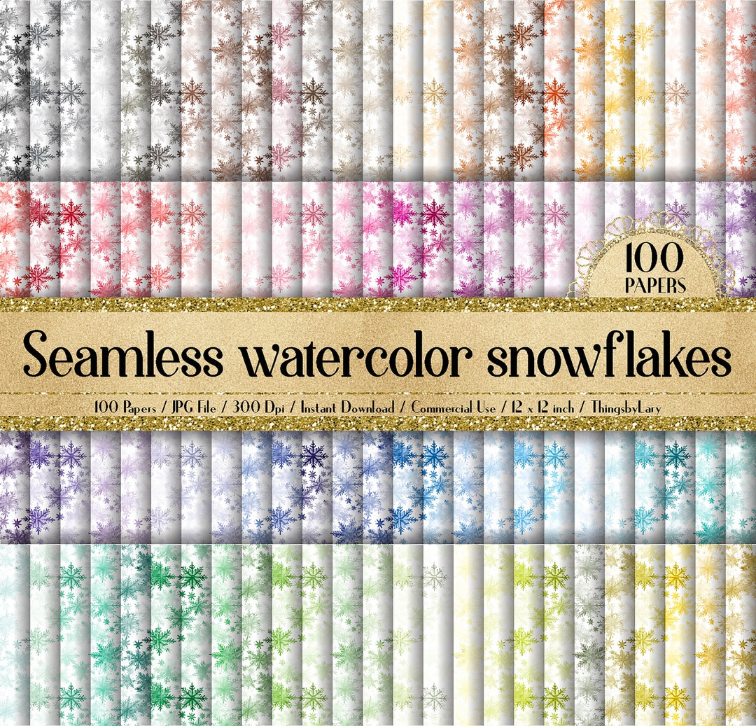 100 Seamless Watercolor Falling Snowflakes Digital Papers 12 ...