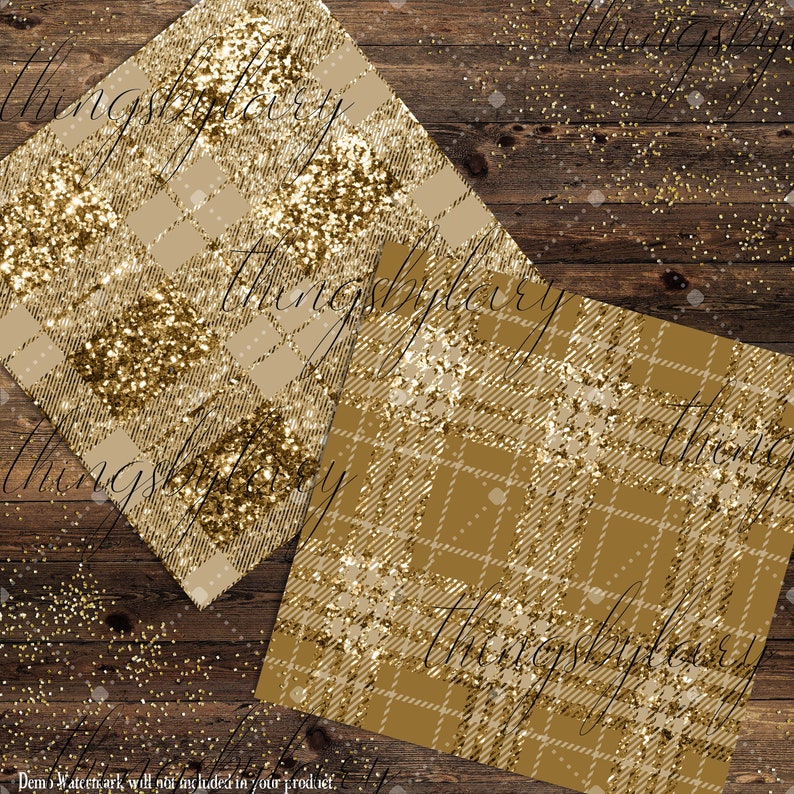 16 Antique Gold Glitter Plaid Tartan Digital Paper Pack 12inch | Etsy