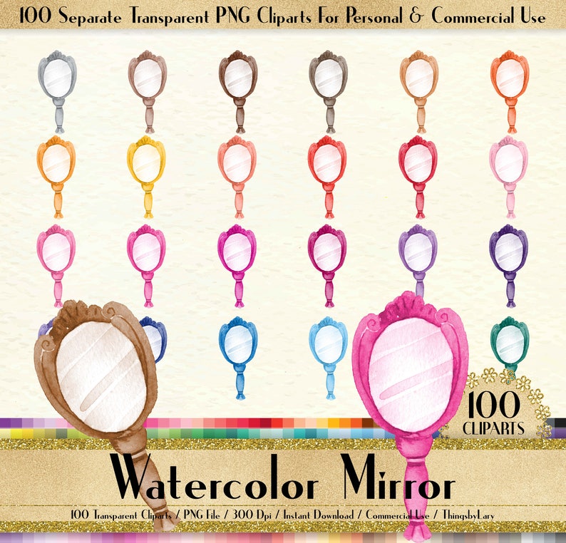 100 Watercolor Princess Mirror Clipart,watercolor Clipart,png,planner ...