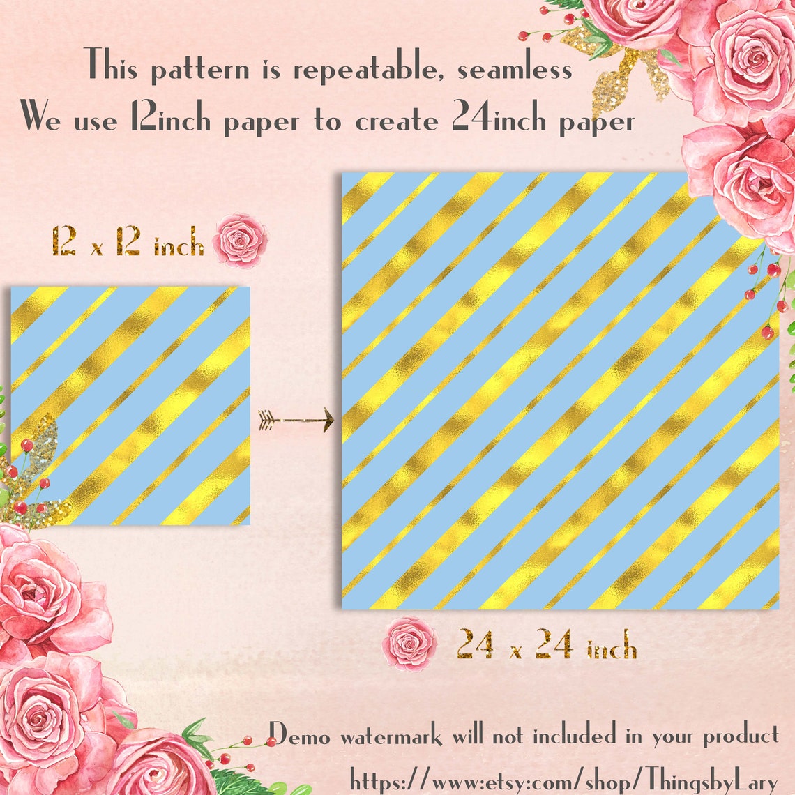 100 Seamless Gold Foil Striped Papers 12 Inch 300 Dpi Instant | Etsy