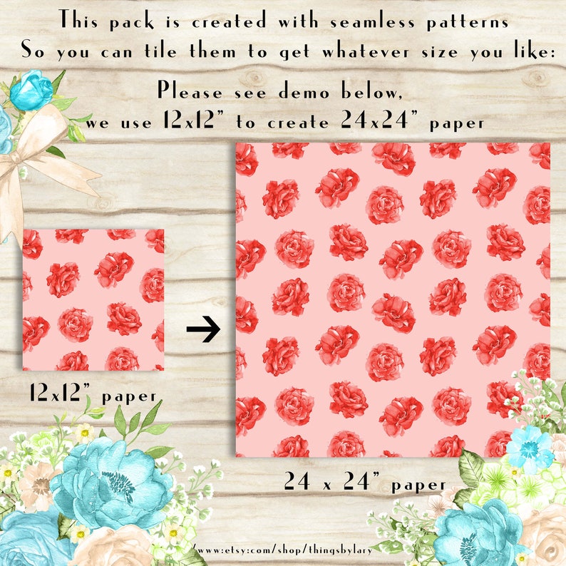 100 Seamless Watercolor Rose Papers 12 Inch,300 Dpi Planner Paper ...