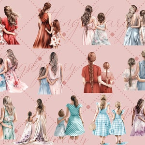 13 Watercolor Mom and Daughter From the Back View Isolated Transparent ...