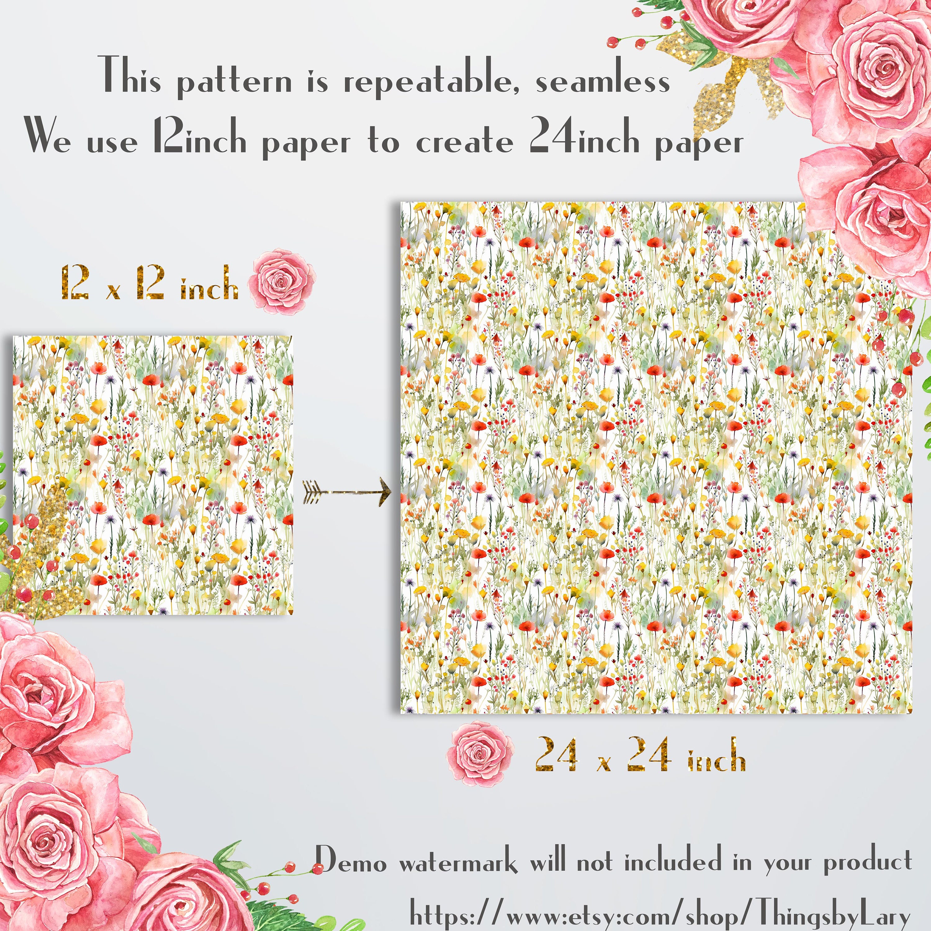 20 Seamless Watercolor Meadow Pattern Digital Papers 12" Instant ...
