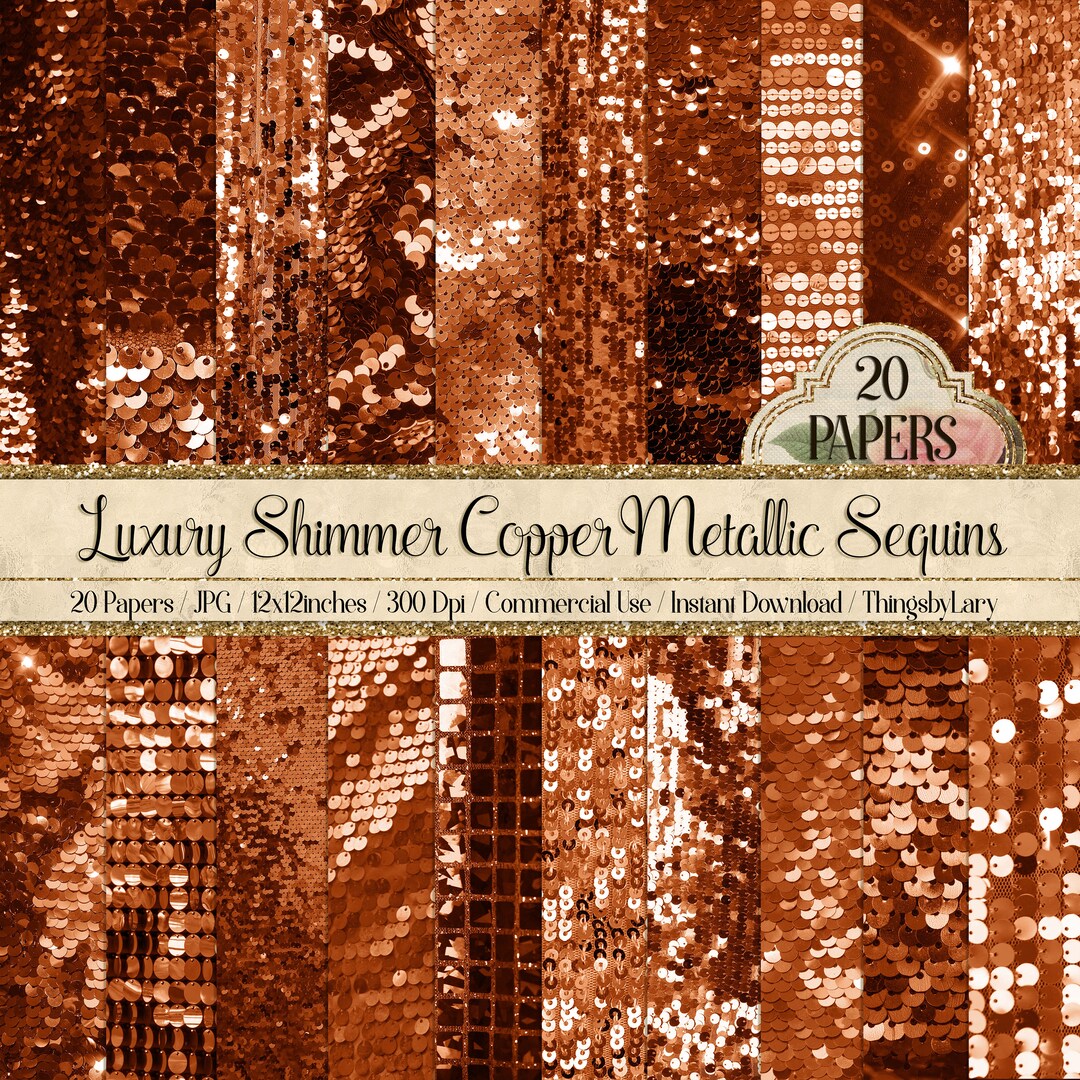 20 Luxury Shimmer Copper Sequin Digital Papers Commercial Use Holiday ...
