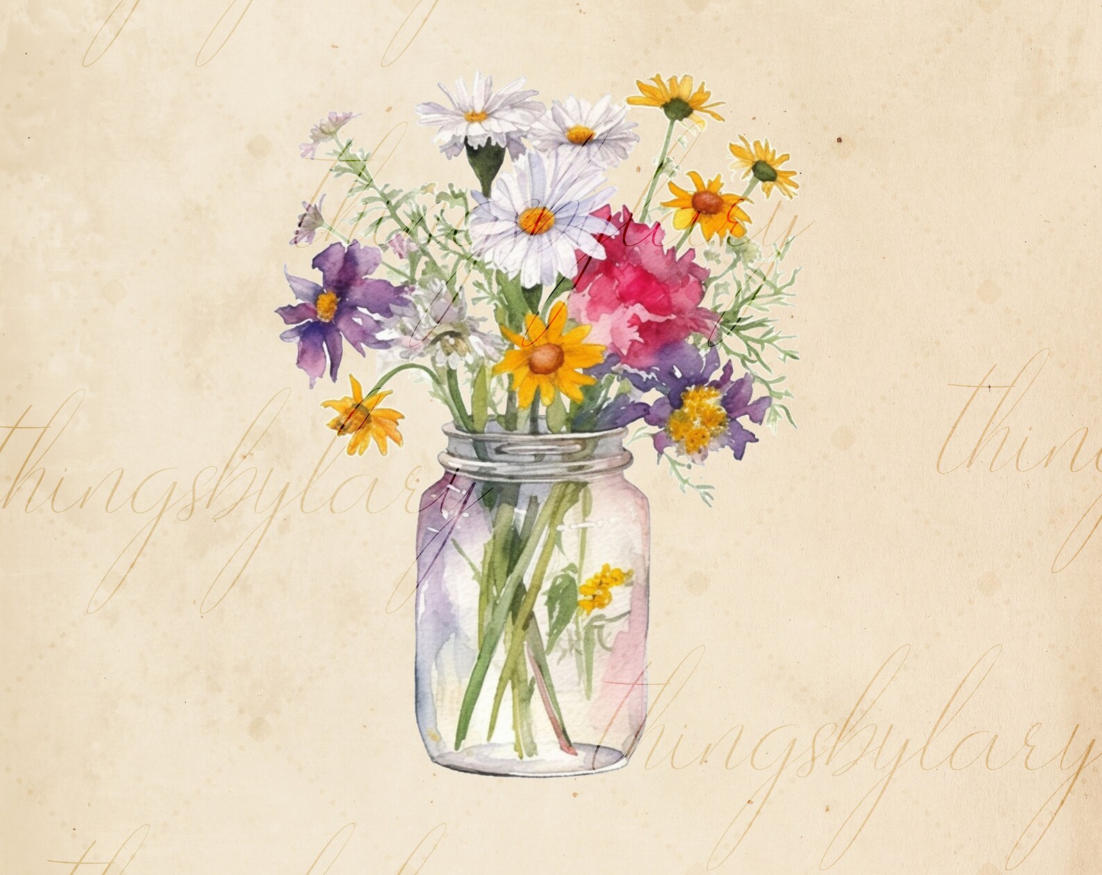 12 Watercolor Wildflower in a Mason Jar Ephemera Isolated Transparent ...