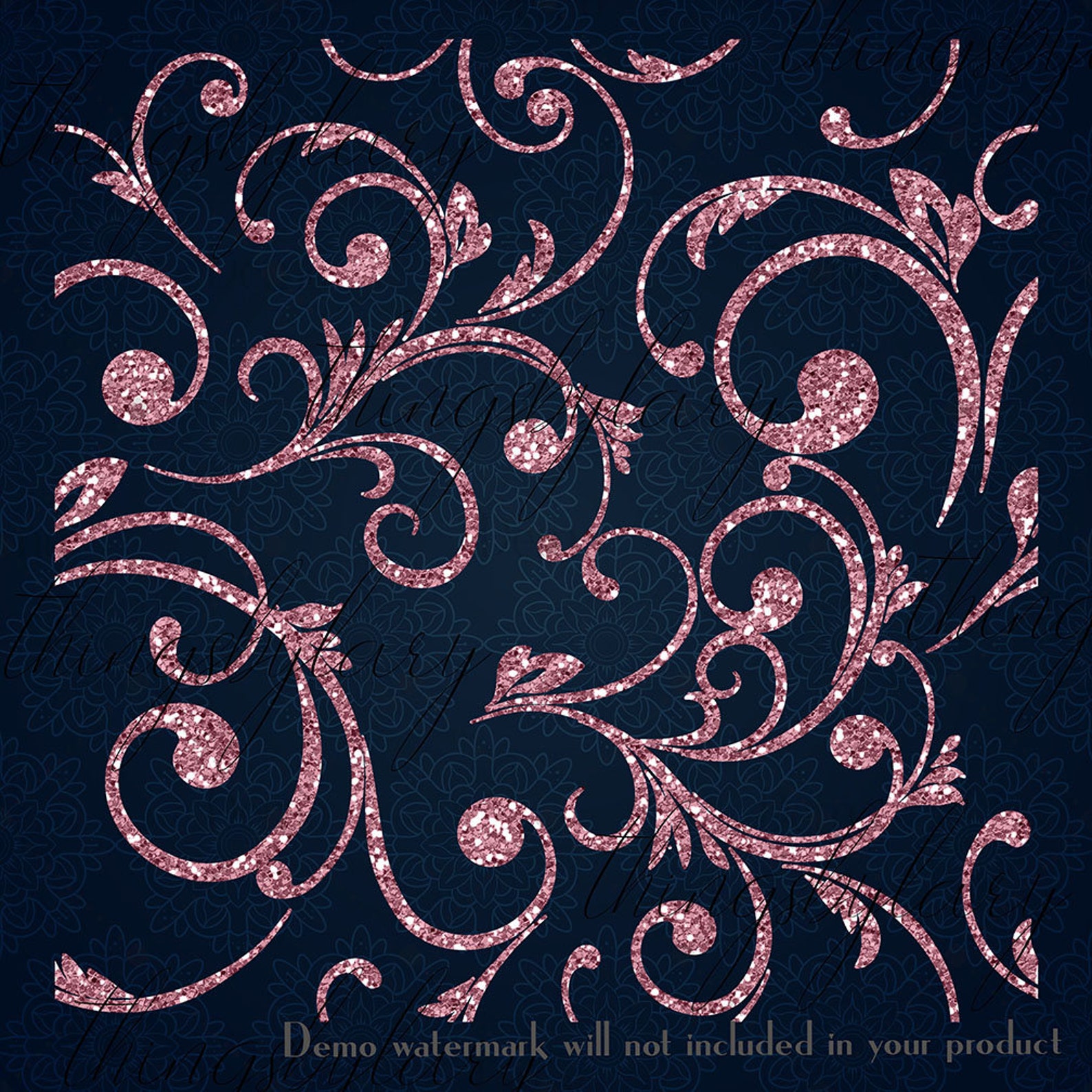 42 Rose Gold Glitter Seamless Damask Ornament Overlays 12in - Etsy