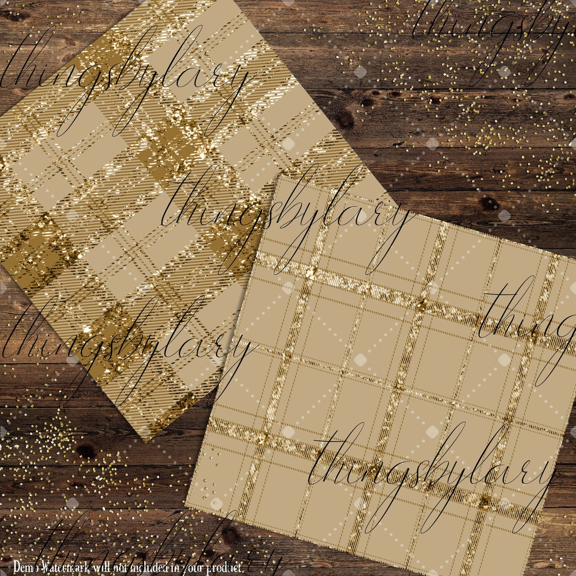 16 Antique Gold Glitter Plaid Tartan Digital Paper Pack 12inch | Etsy
