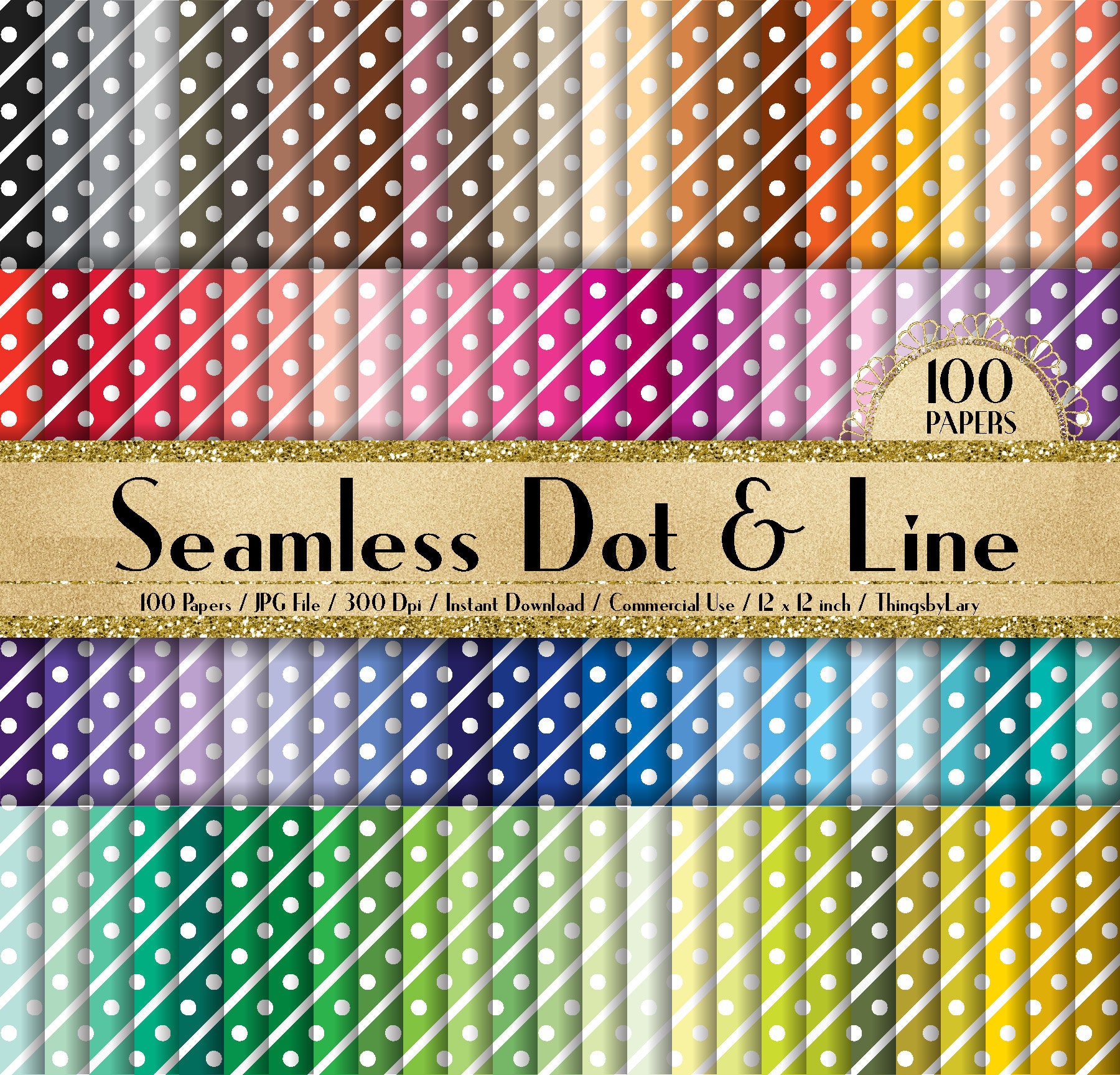 100 Seamless Dot and Line Papers 12 Inch 300 Dpi Instant | Etsy