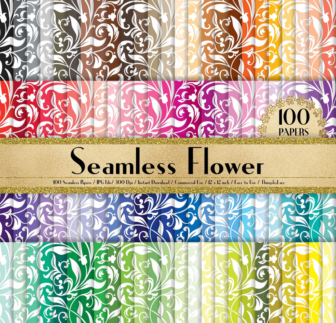 100 Seamless Flower Papers in 12" X 12", 300 Dpi Planner Paper ...