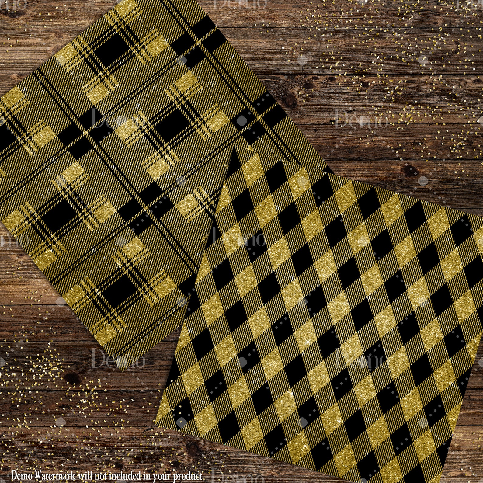 16 Gold Glitter Tartan Plaid Gingham Check Digital Papers 12inch 300 ...