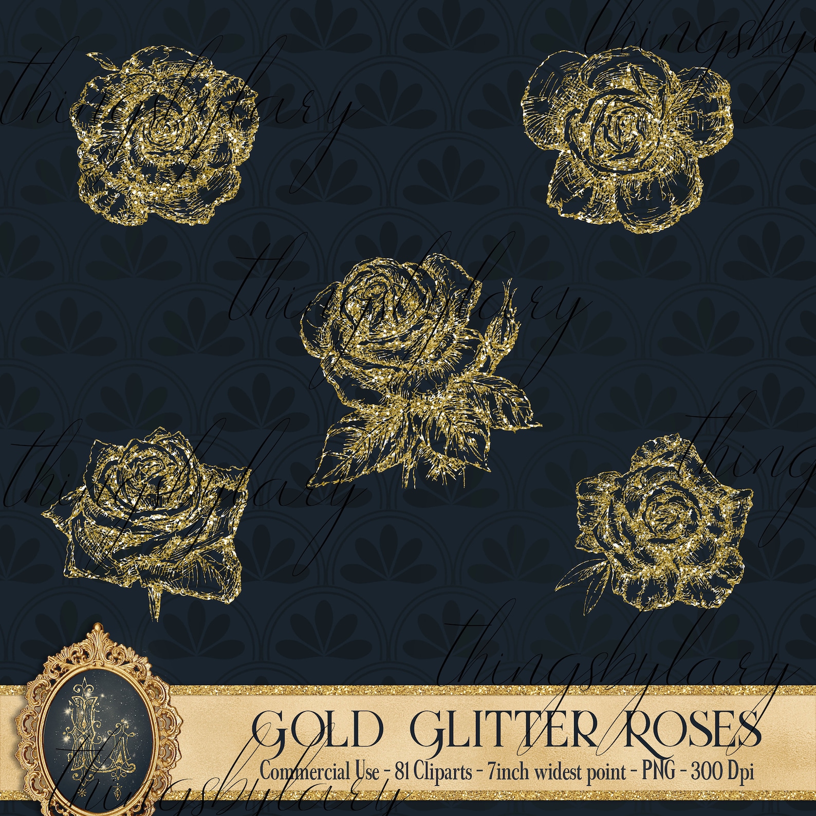 Gold Glitter Rose Sets, 300 Dpi, Instant Download, Commercial Use ...