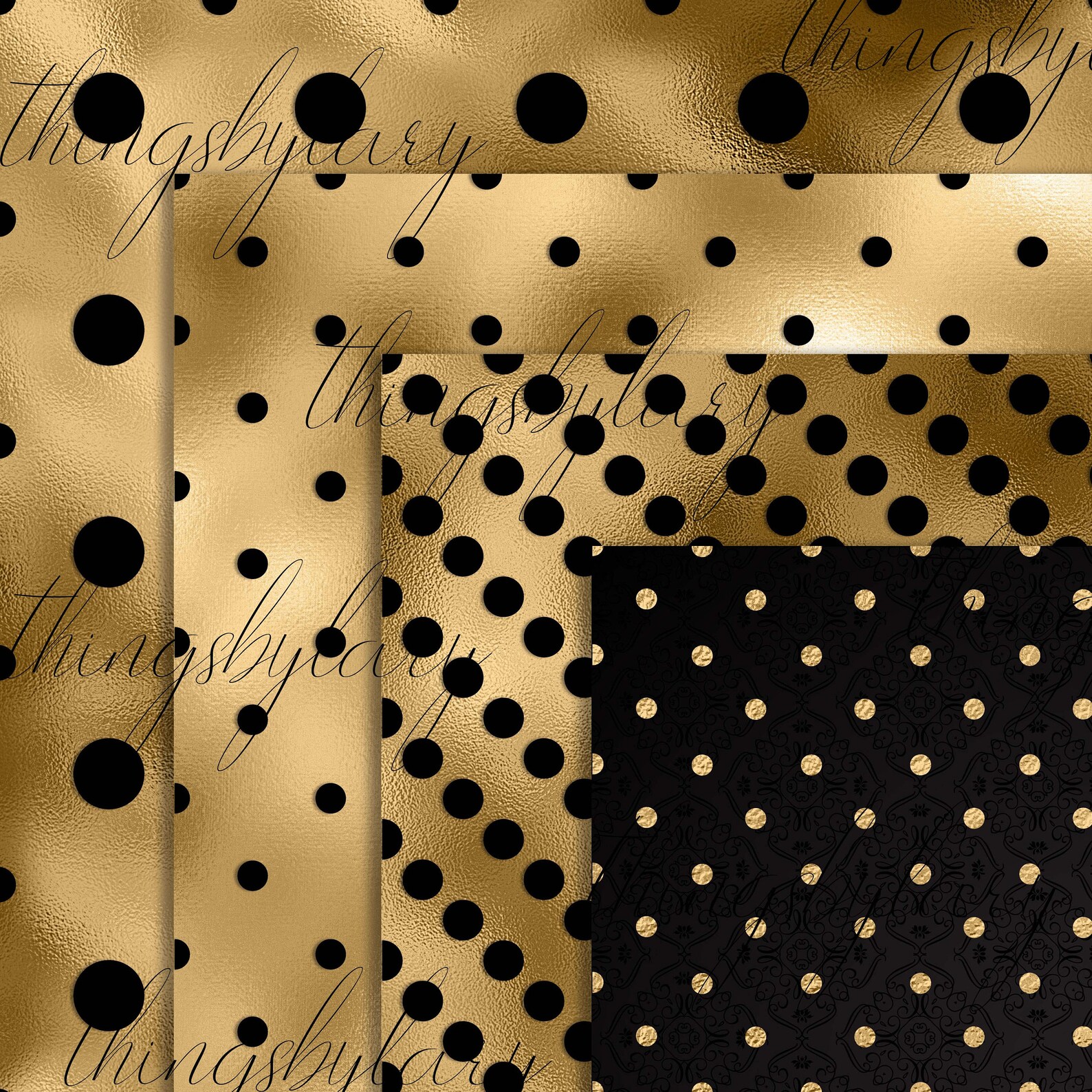 16 Luxury Black and Gold Polka Dot Digital Papers Commercial - Etsy