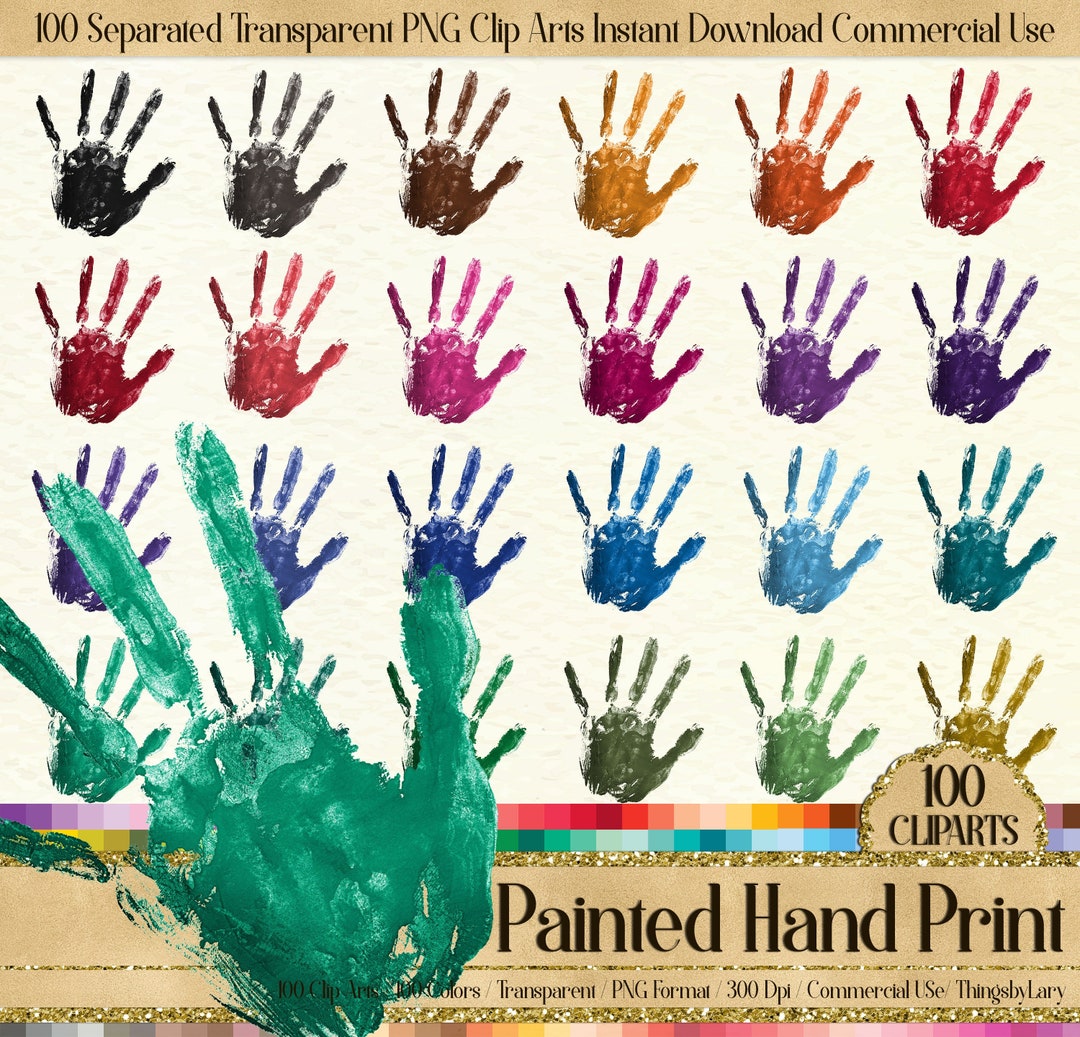 100 Painted Hand Print PNG Digital Images Commercial Use Hand Stop Ink ...