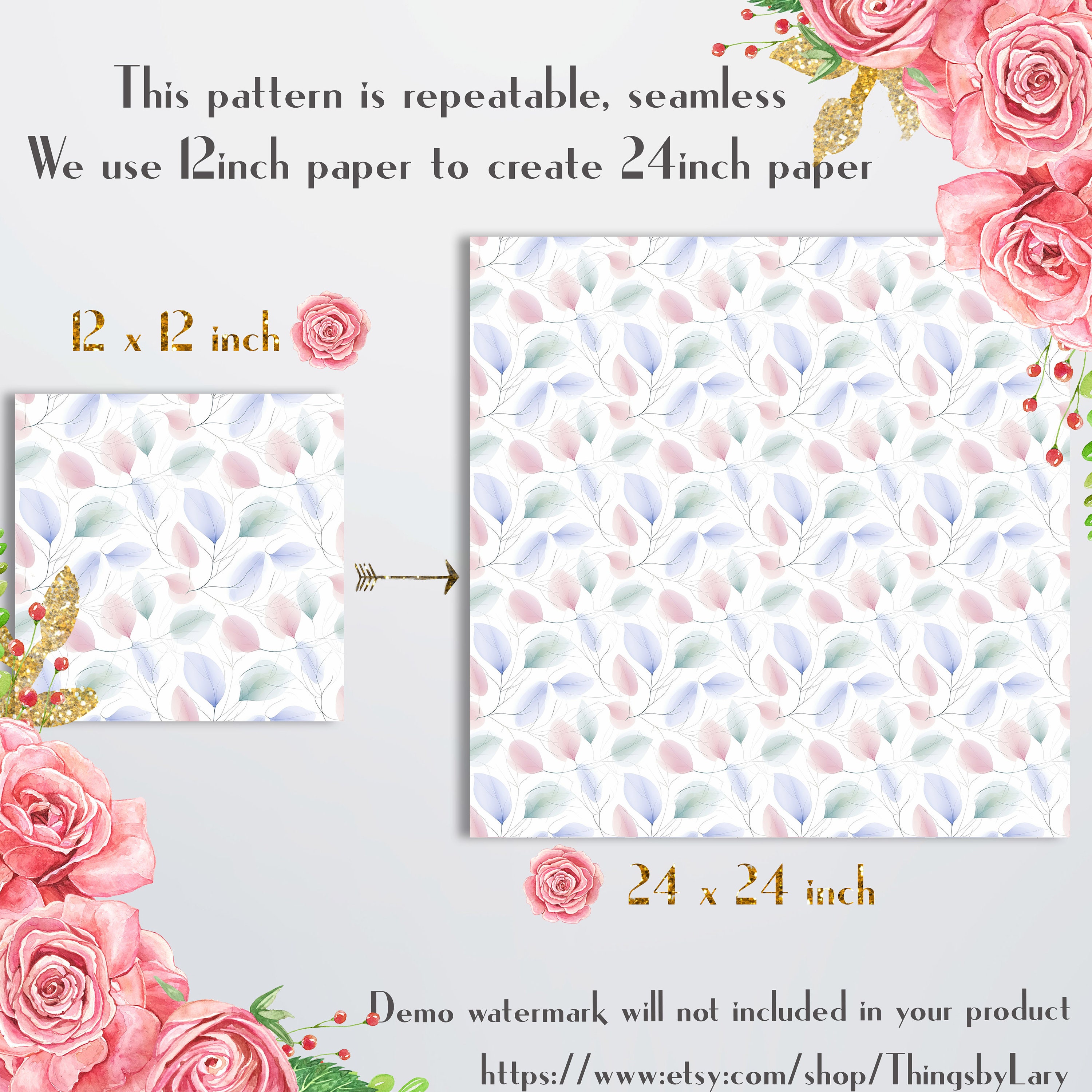 20 Seamless Watercolor Eucalyptus Leaf Digital Papers Commercial Use ...