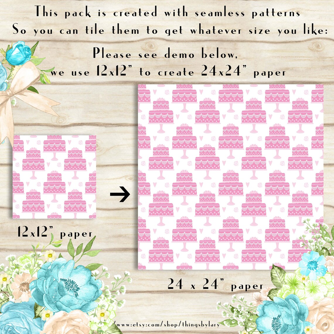 100 Seamless Wedding Cake Papers in 12" X 12",300 Dpi Planner Paper ...