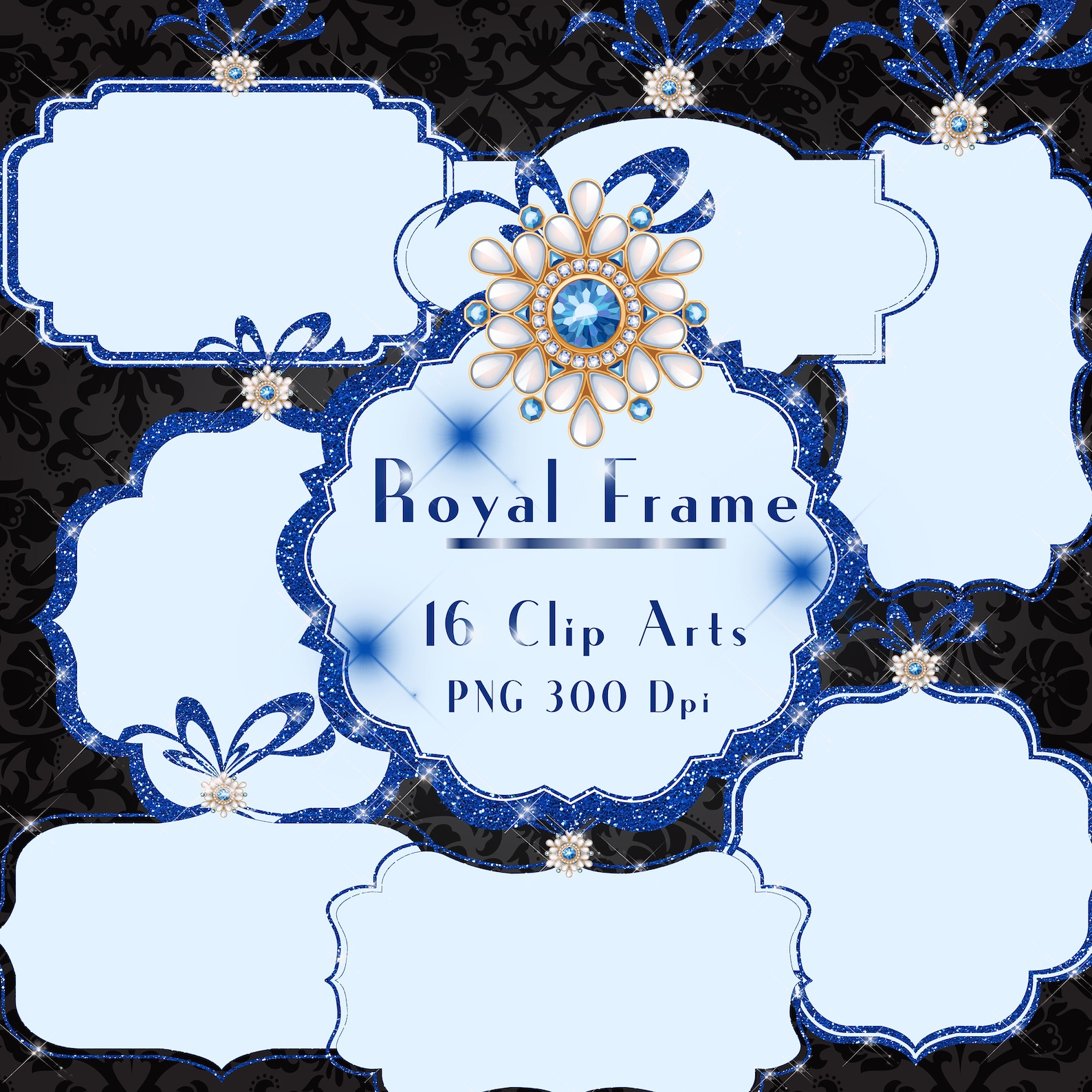 Blue Royal Frame, Glitter and Jewelry Frame Clipart, Glitter Frame for ...