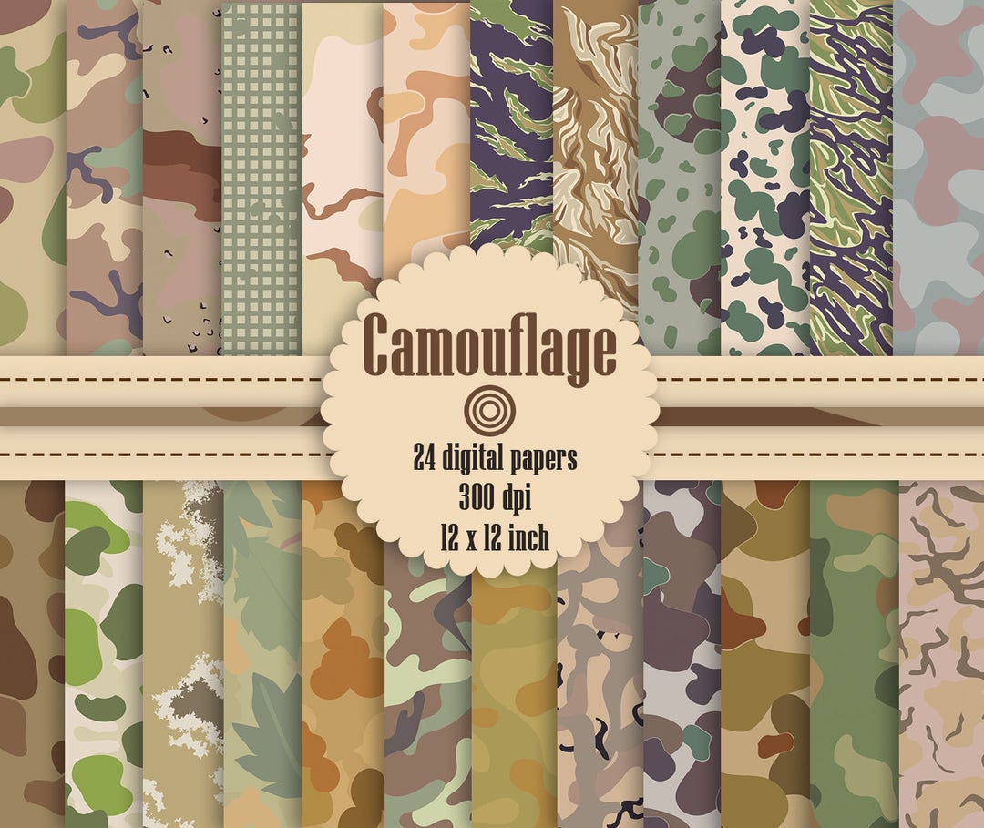 24 Camouflage Pattern Digital Papers 12", Digital Papers, Camouflage ...