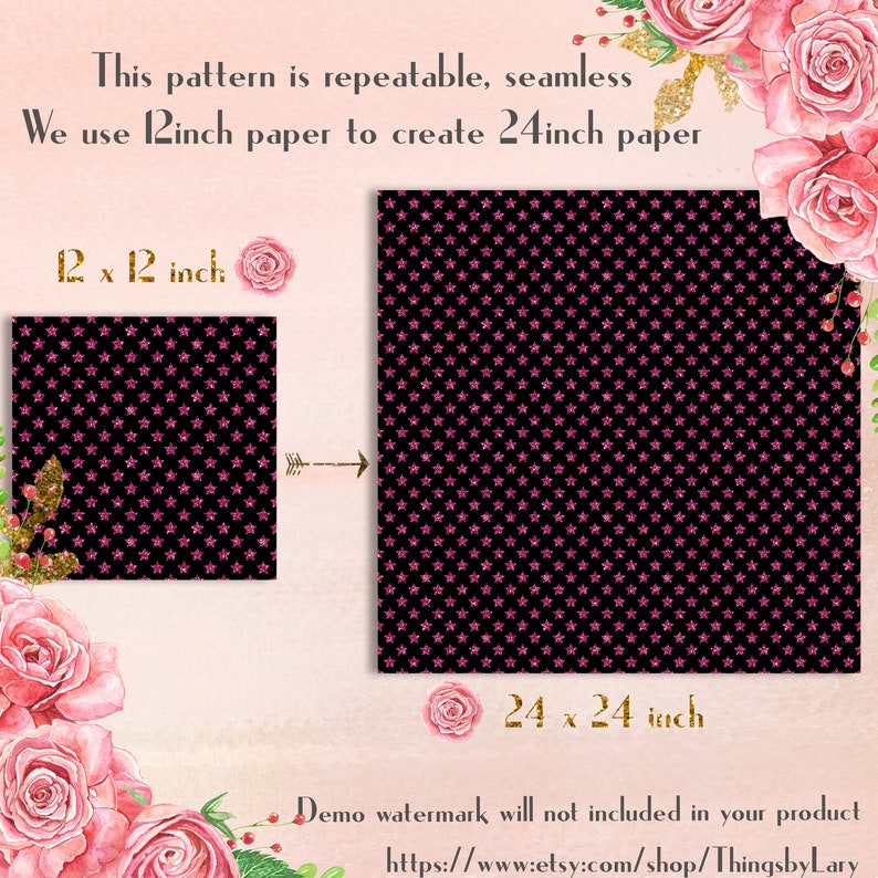 100 Seamless Black and Glitter Star Pattern Digital Papers 12x12" 300 ...