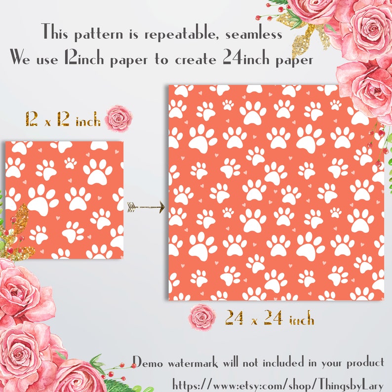 100 Seamless White Paw Print in Color Digital Papers | Etsy