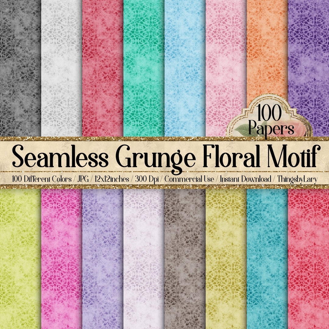 100 Seamless Vintage Grunge Floral Motif Digital Papers Commercial Use ...