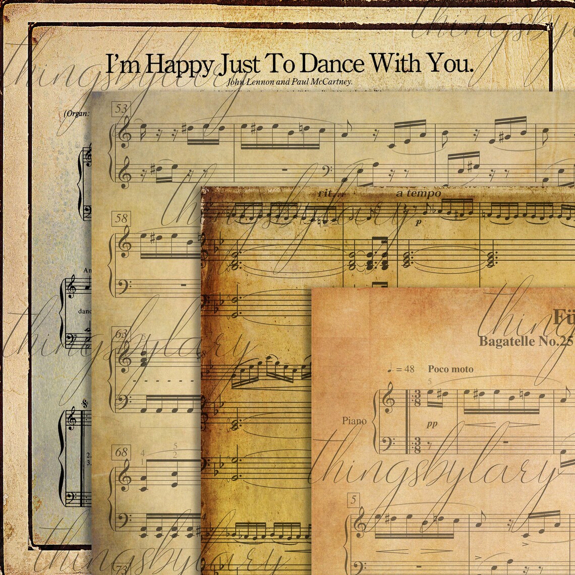 16 Antique Music Sheet Papers 12 Inch Instant Download Commercial Use ...