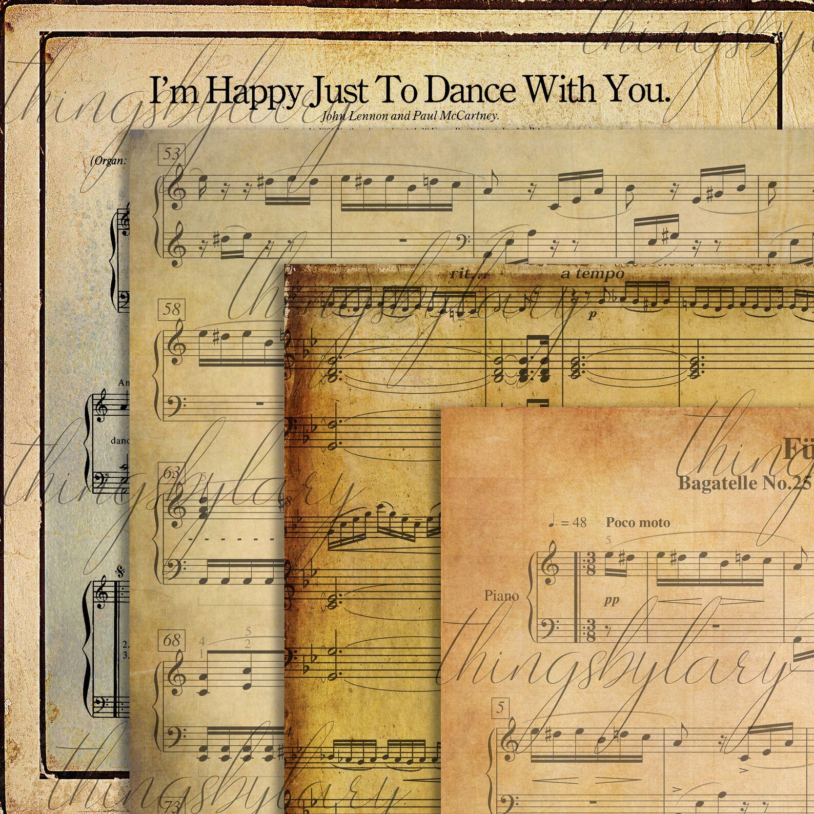 16 Antique Music Sheet Papers 12 Inch Instant Download Commercial Use ...