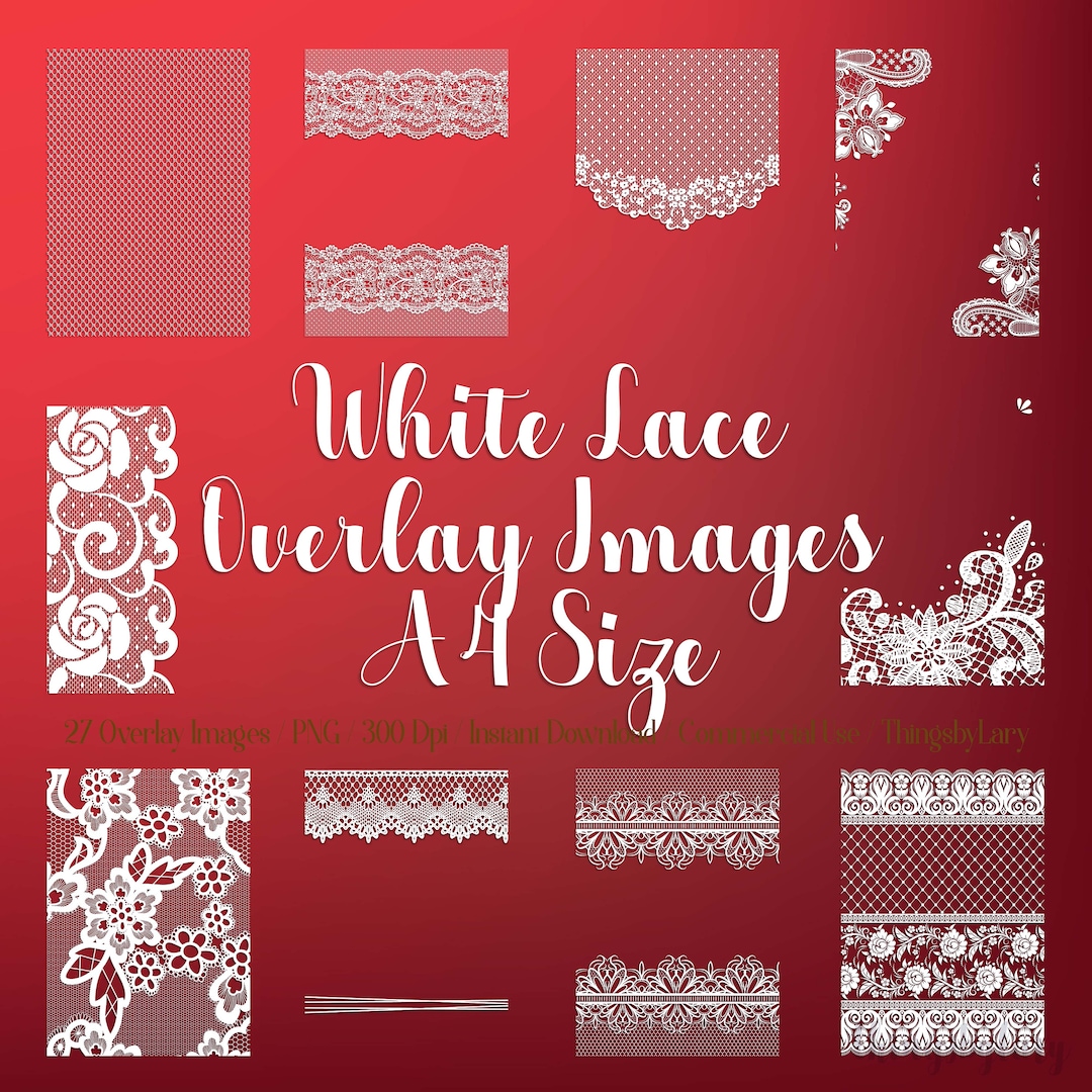 27 White Lace Overlays Borders Frames Images A4 Size PNG Transparent ...