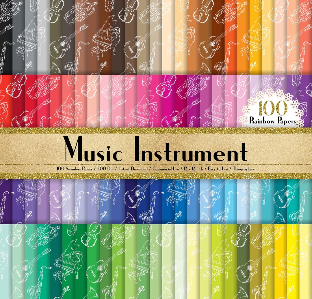 100 Seamless Hand Drawn Music Instrument Papers in 12" X 12", 300 Dpi ...