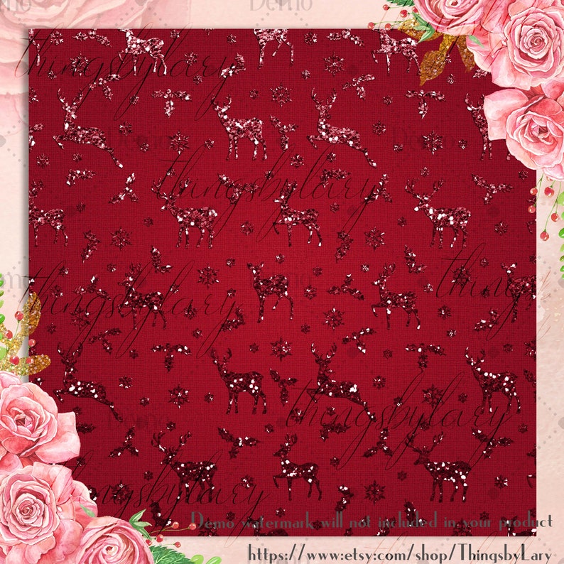 16 Red and Green Glitter Christmas Digital Papers 12" 300 Dpi Instant ...