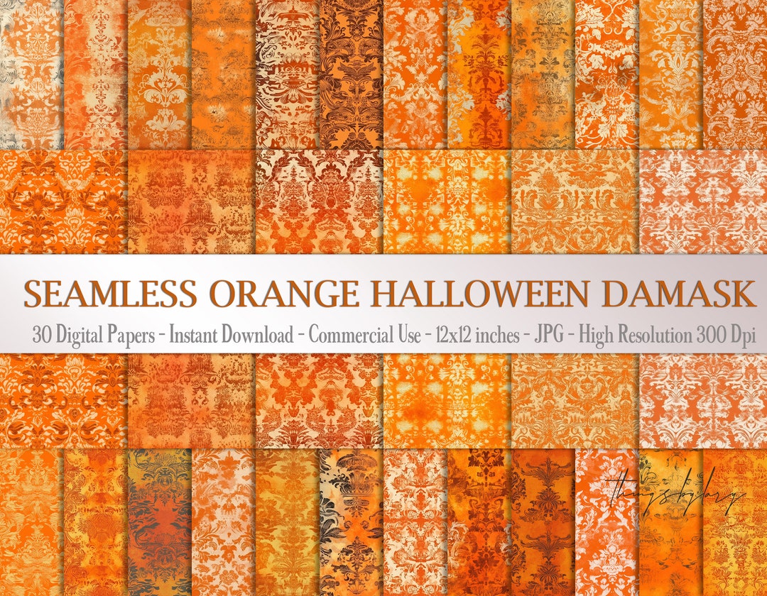 30 Seamless Vintage Orange Halloween Faded Damask Digtal Papers ...