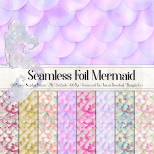 16 Seamless Foil Mermaid Scale Papers Rainbow Mermaid Paper, Digital ...