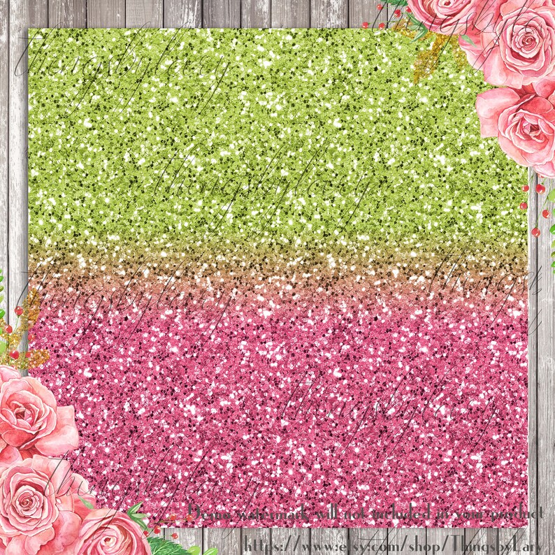 18 Ombre Pink and Lime Watermelon Glitter Digital Papers 12 X - Etsy