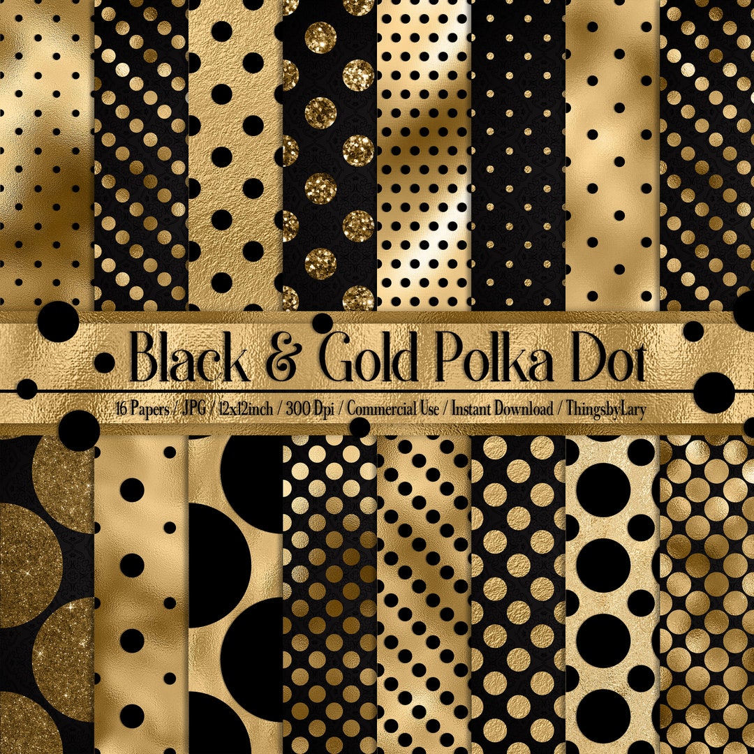 16 Luxury Black and Gold Polka Dot Digital Papers, Commercial Use ...