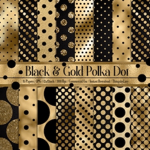 16 Luxury Black and Gold Polka Dot Digital Papers, Commercial Use ...