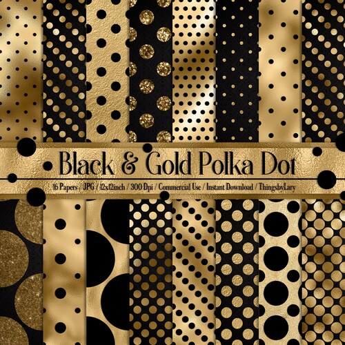 16 Luxury Black and Gold Polka Dot Digital Papers Commercial - Etsy