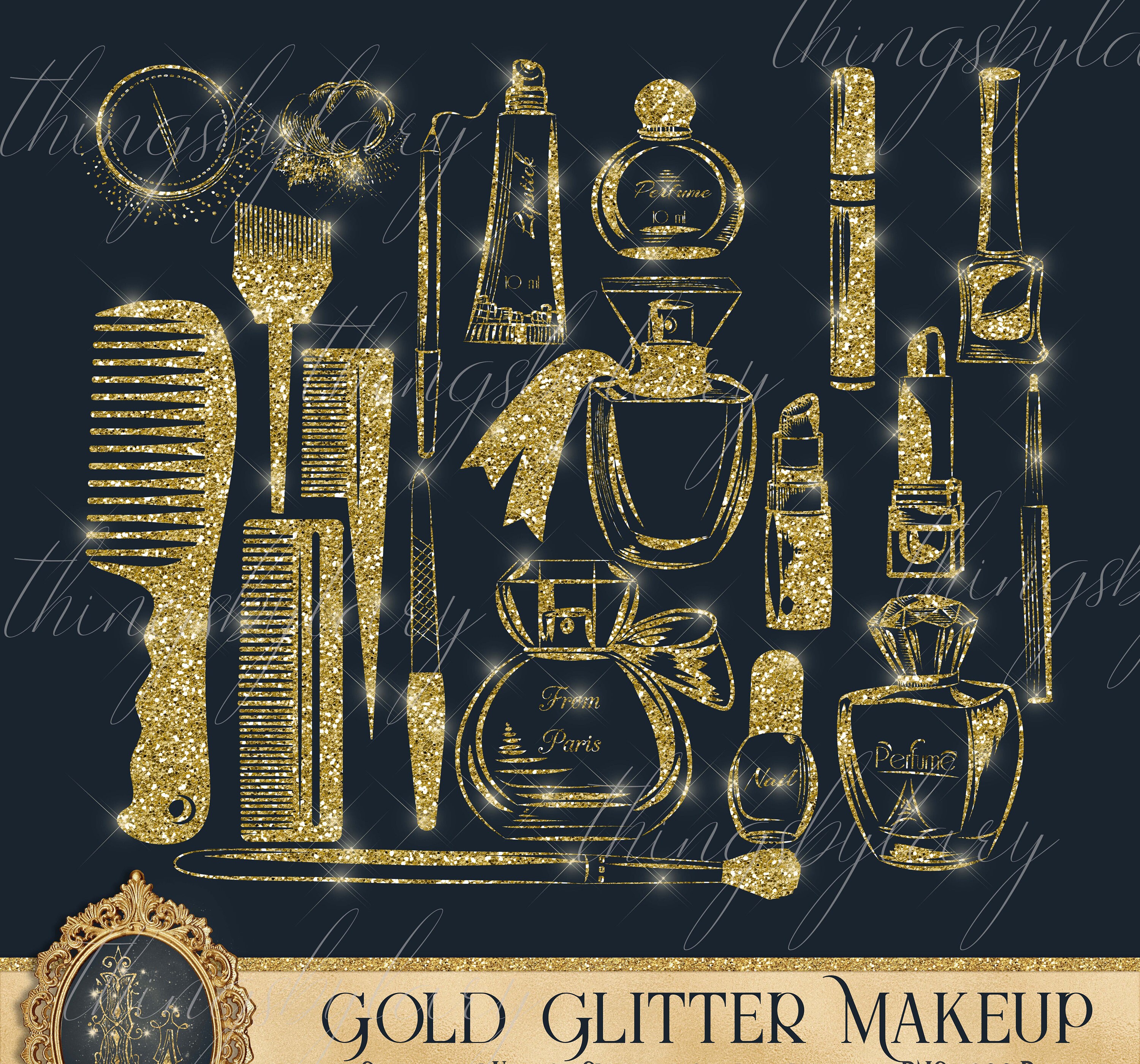 Gold Glitter Makeup Set, 300 Dpi, Instant Download, Commercial Use ...