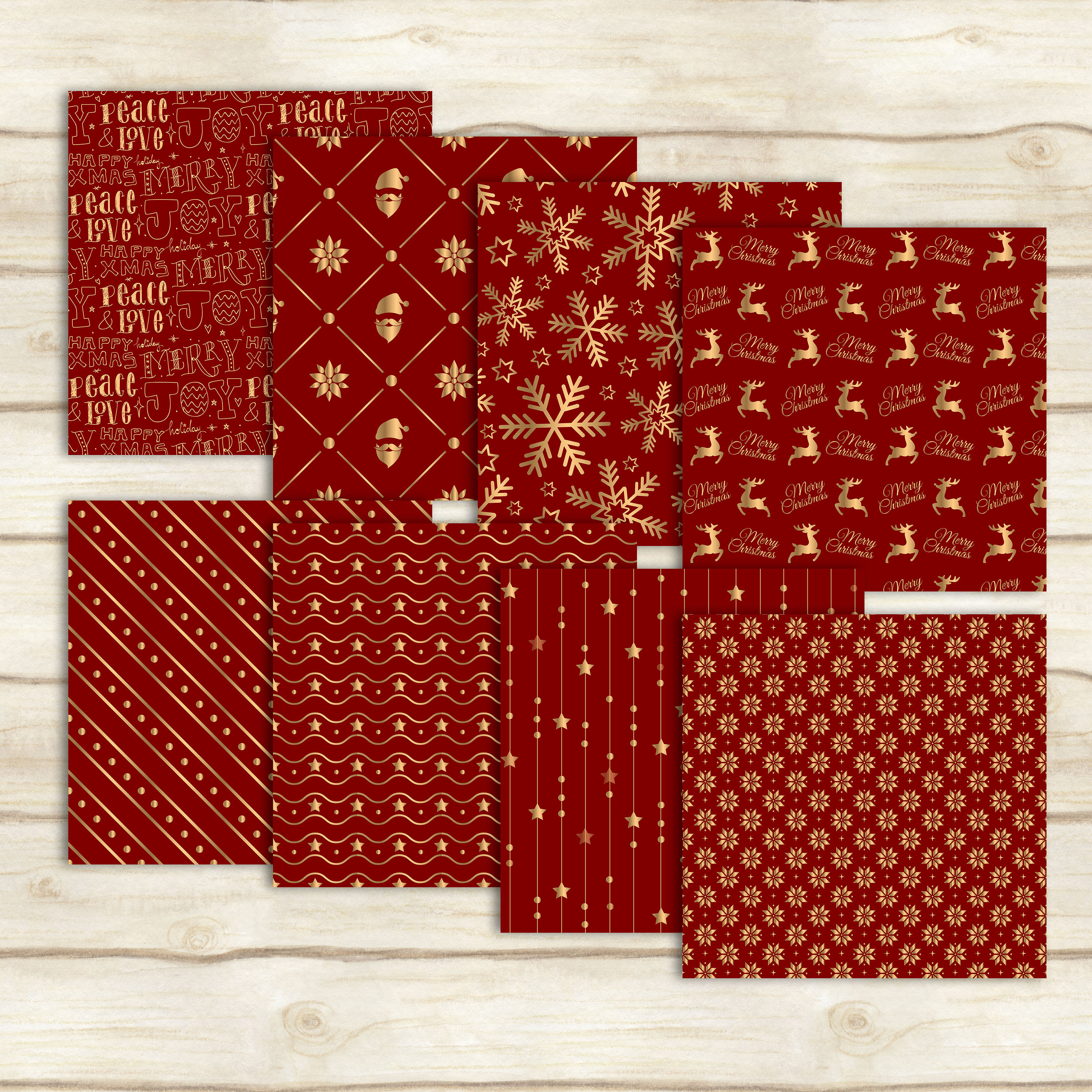 24 Red & Gold Christmas Digital Papers 12 X 12 Inch 300 Dpi - Etsy