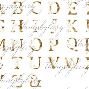 Gold Flower Alphabet 27 Cliparts 300 Dpi Planner Paper Commercial Use ...