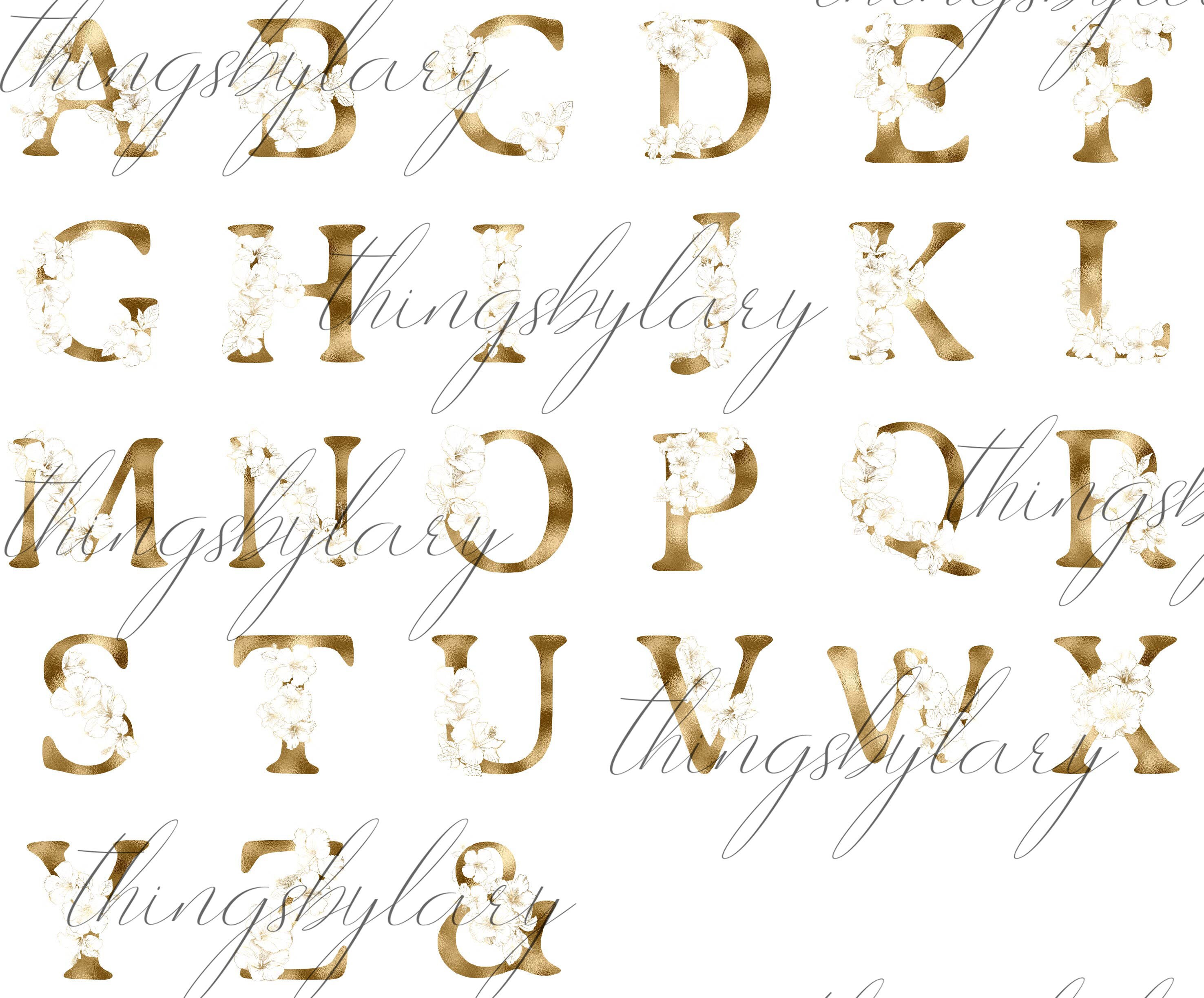 Gold Flower Alphabet 27 Cliparts 300 Dpi Planner Paper Commercial Use ...