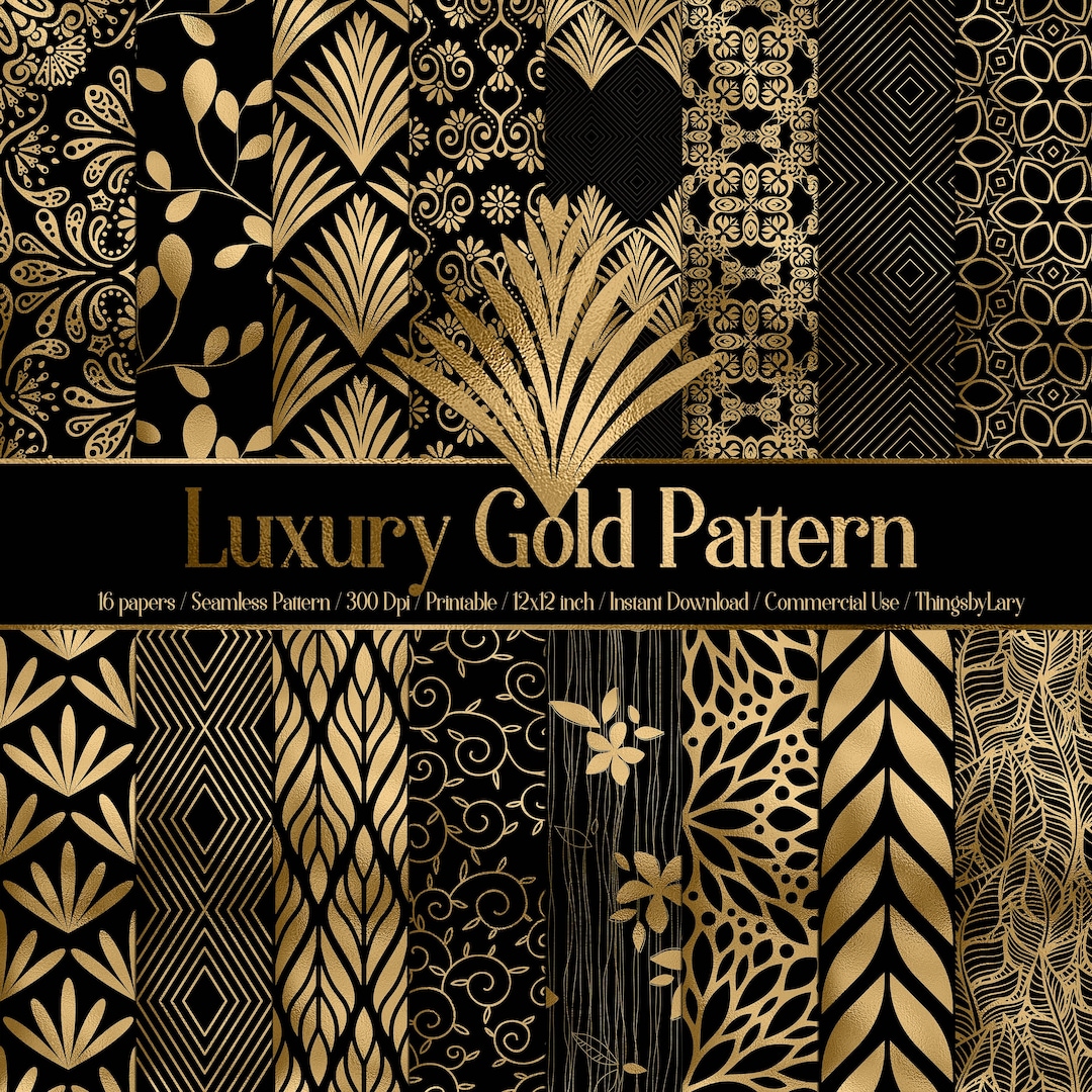 16 Seamless Black and Gold Foil Luxury Pattern Digital Papers 12" 300 ...