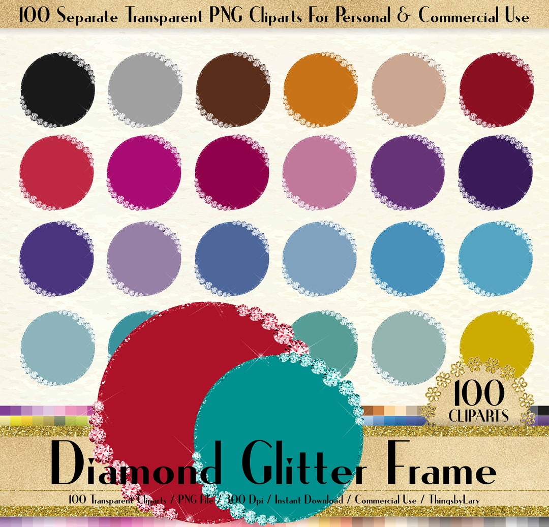 100 Diamond and Glitter Circle Frame Clipart, Diamond Frame Digital ...