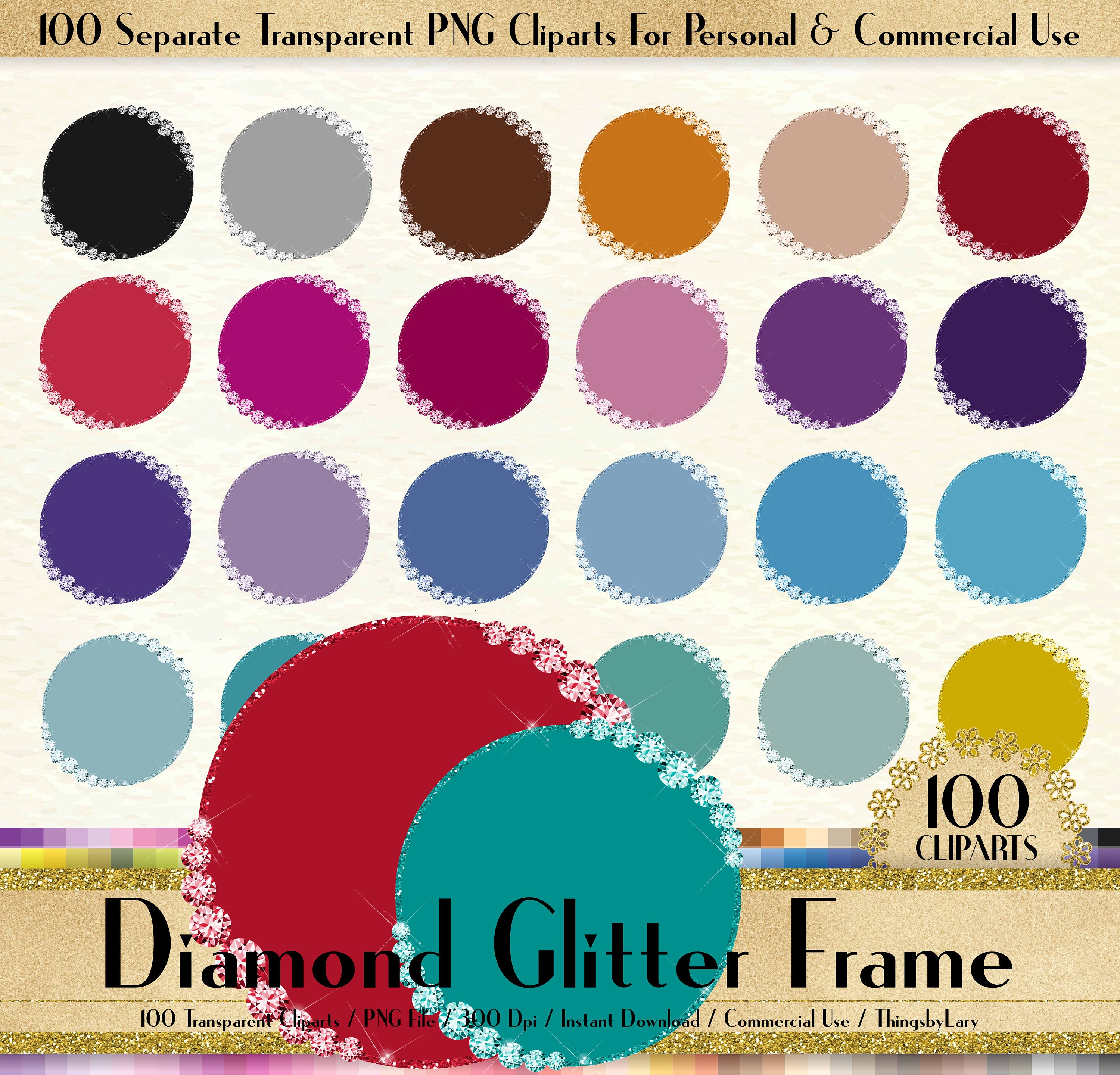 100 Diamond and Glitter Circle Frame Clipart Diamond Frame - Etsy