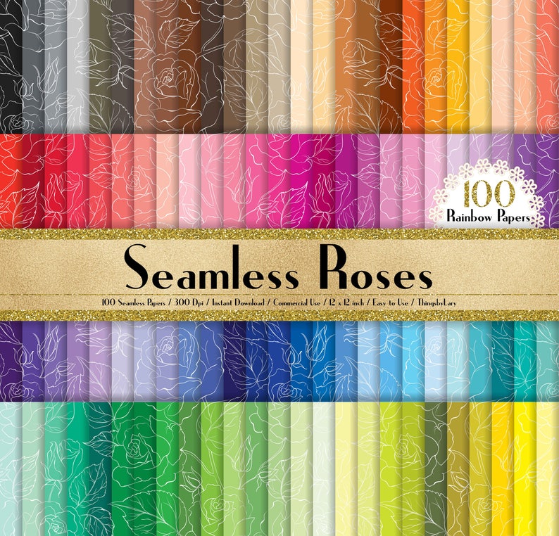 100 Seamless Roses Pattern Papers in 12" X 12", 300 Dpi Planner Paper ...