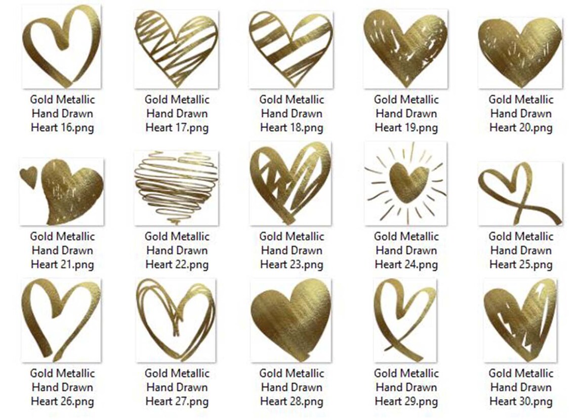 30 Realistic 24k Gold Metallic Hand Drawn Heart Clip Arts 300 - Etsy